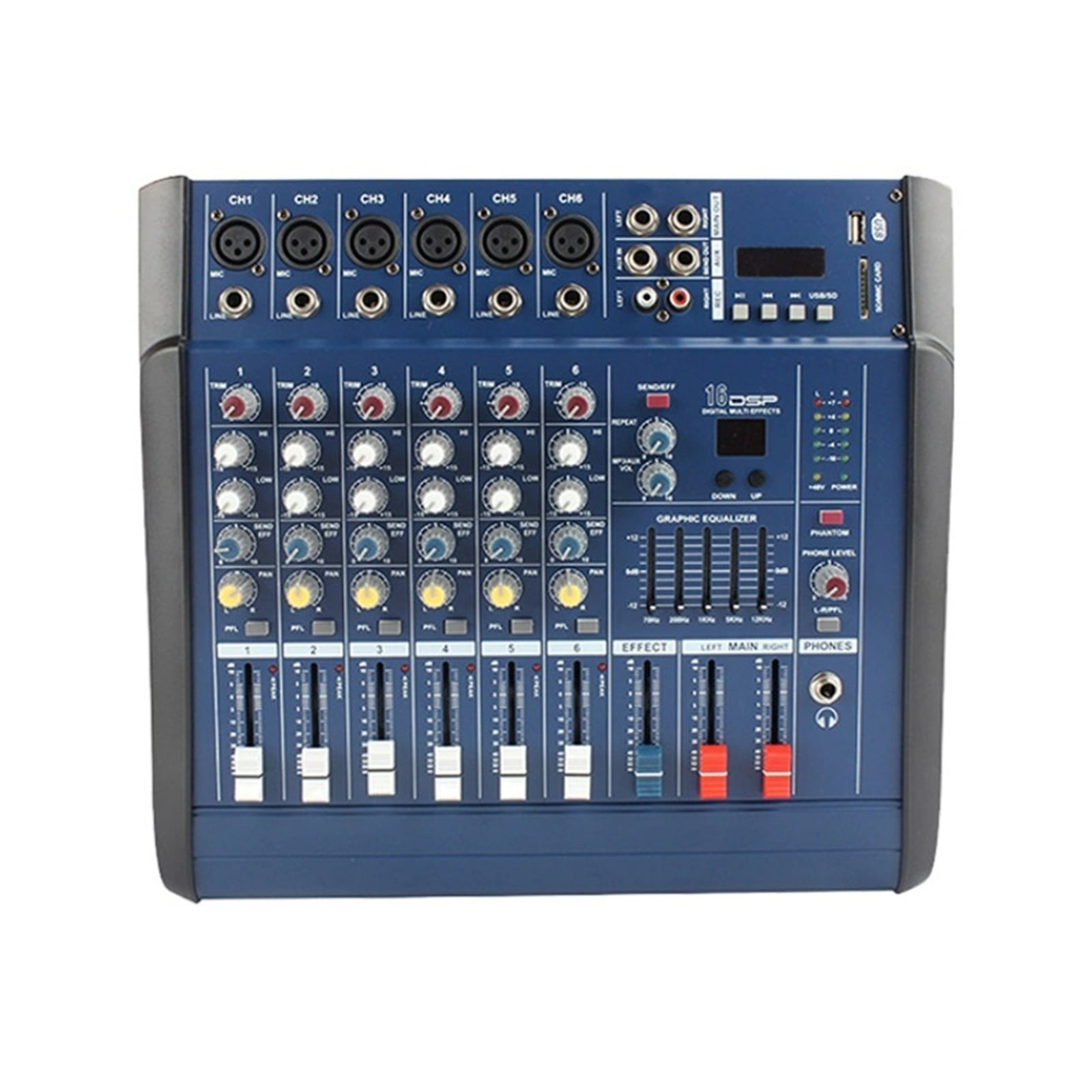 6 Channel Mixer Mixing Console Record 48V Phantom Power With BT ,Mute ...