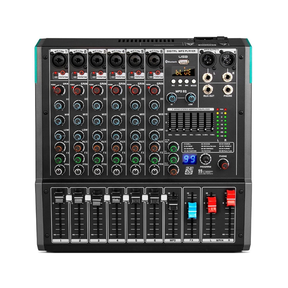 6 Channel Sound Mixer Mixing Console Bluetooth USB Record Computer 48V ...