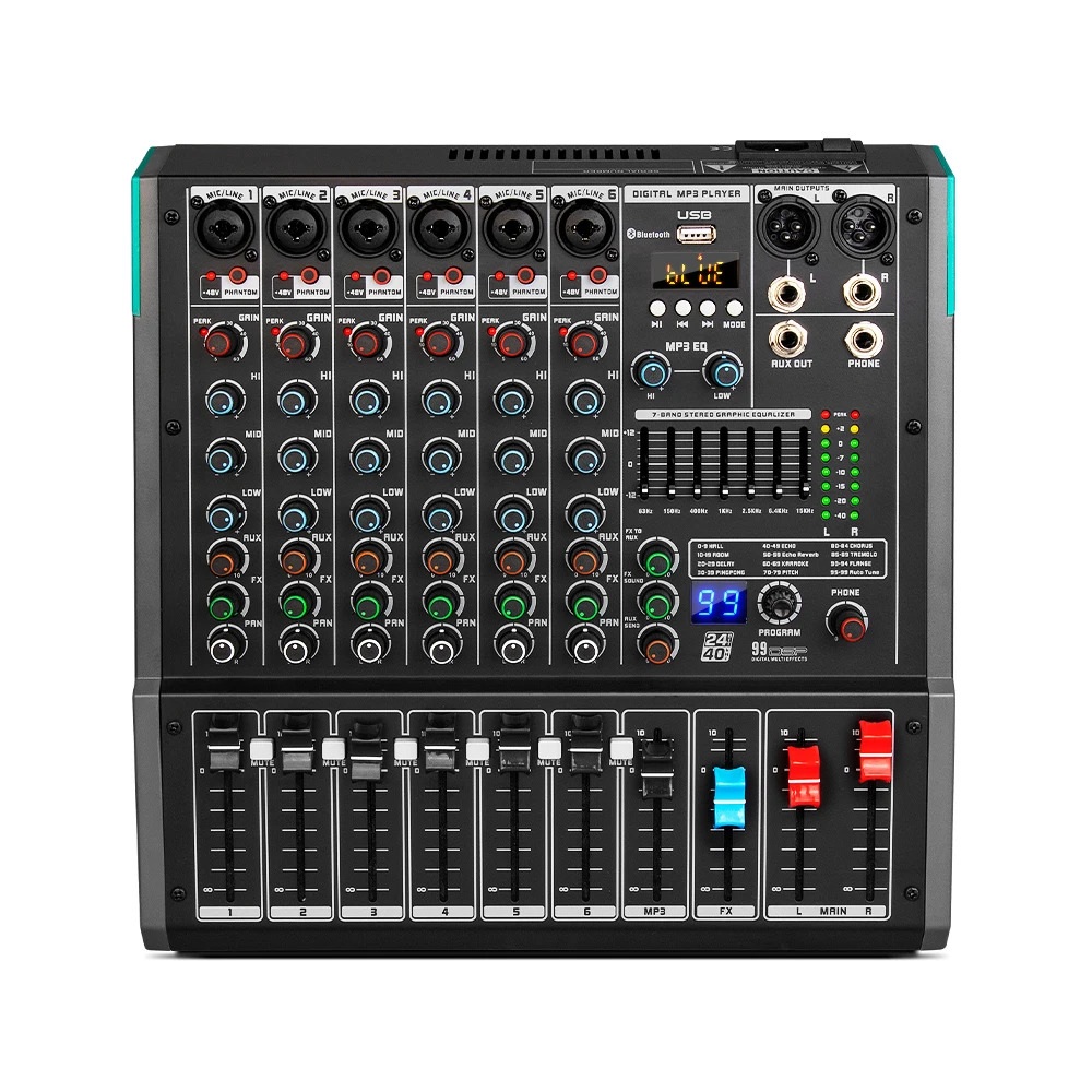 6 Channel Sound Mixer Mixing Console Bluetooth USB Record Computer 48V ...