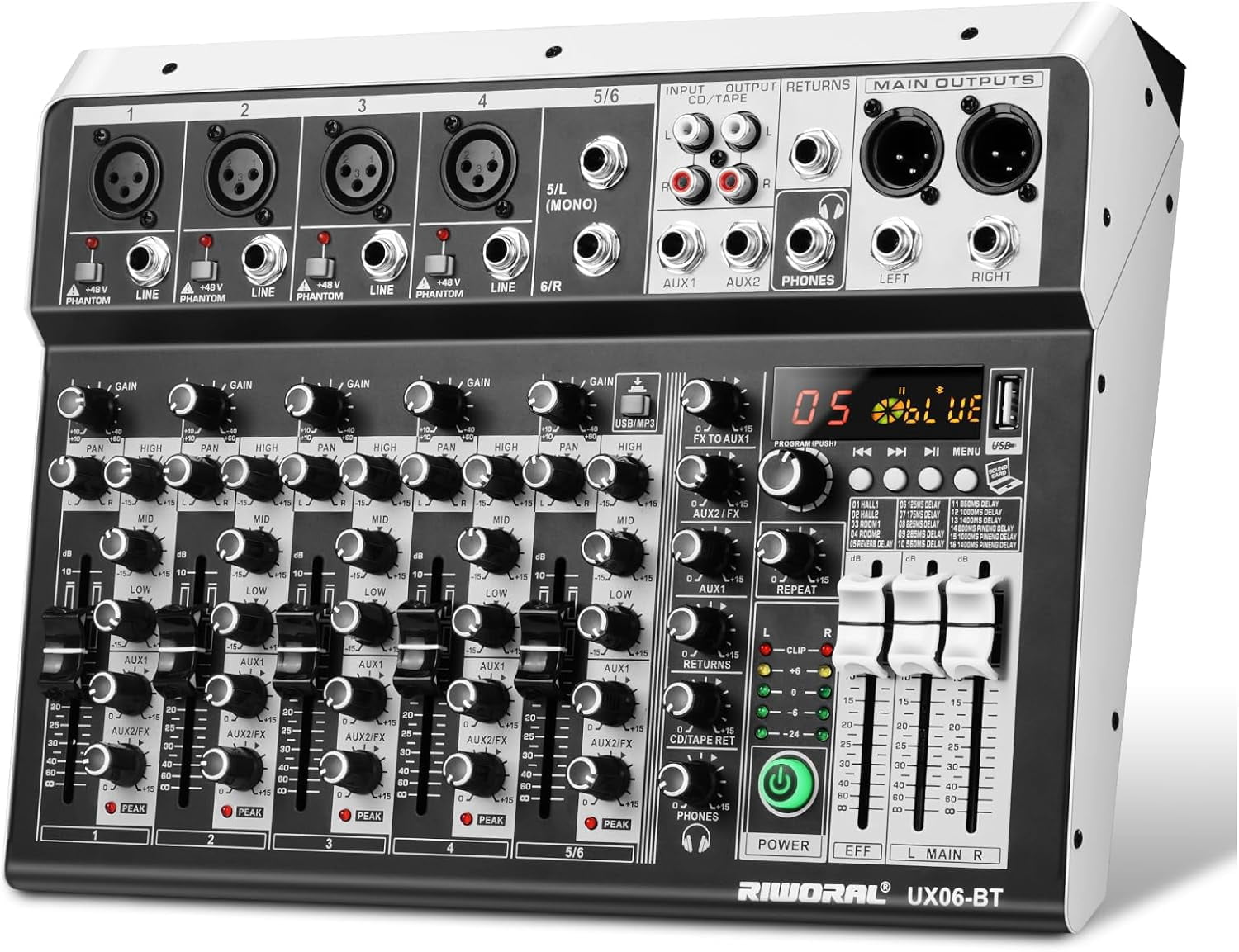 6 Channel o Interface Sound Board Mixing Console 16-Bit DSP DJ Mixer ...