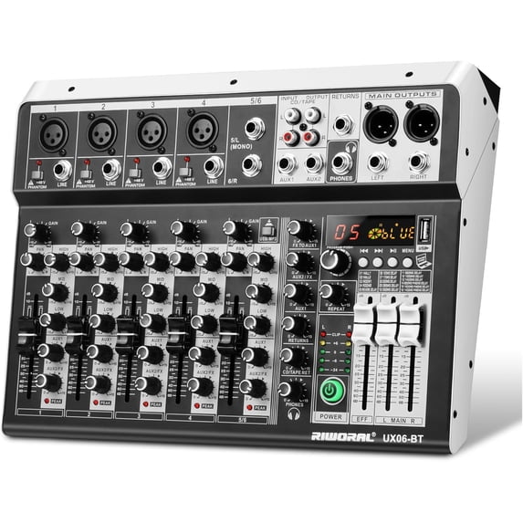 6 Channel o Interface Sound Board Mixing Console 16-Bit DSP DJ Mixer ...