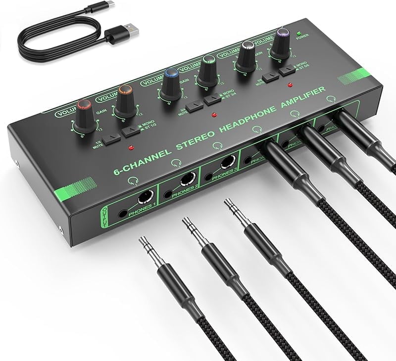 6 Channels Headphone Amplifier with Independent Volume Control, Compact ...