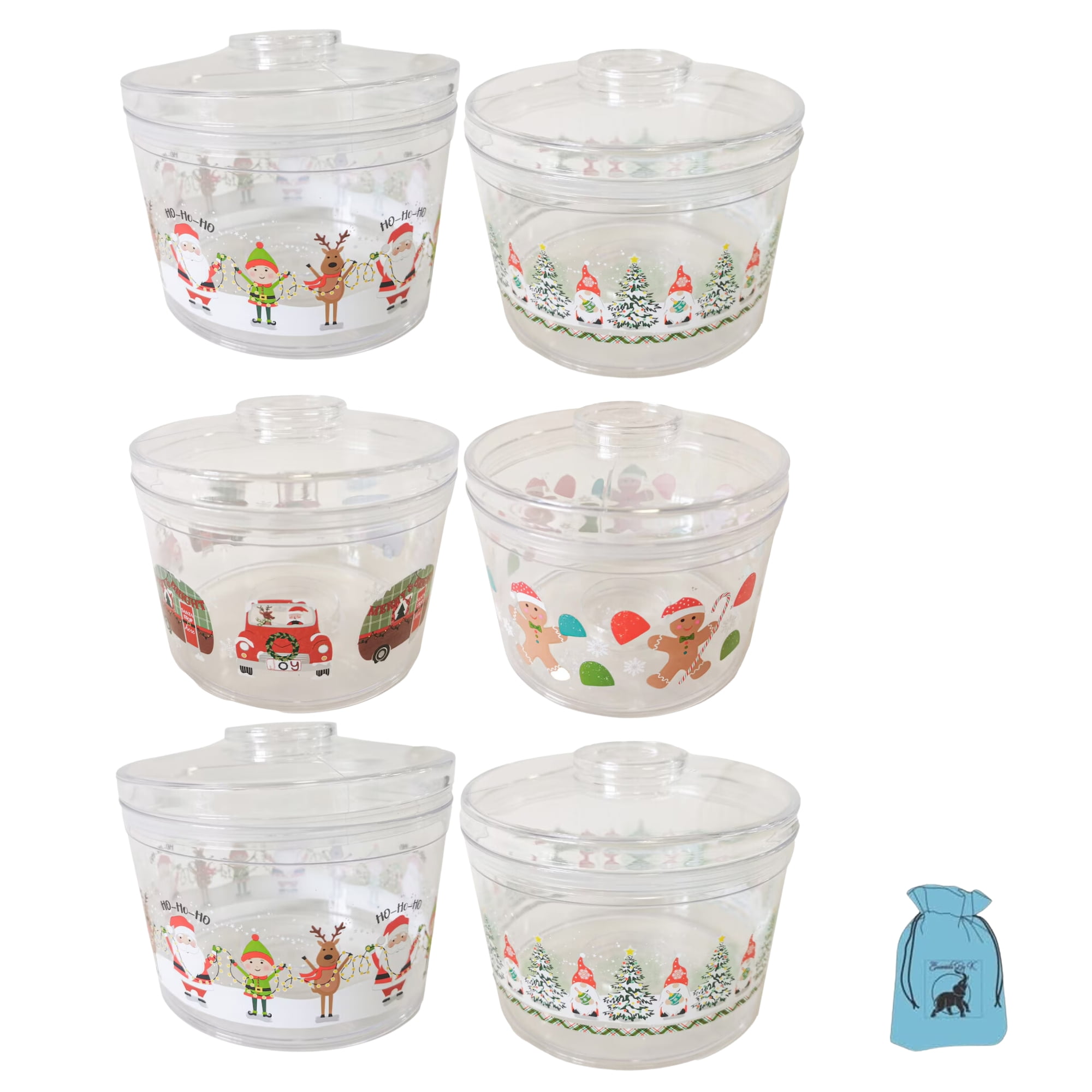 (6) Christmas Themed Stackable Plastic Containers with Lids 12.5 oz for ...
