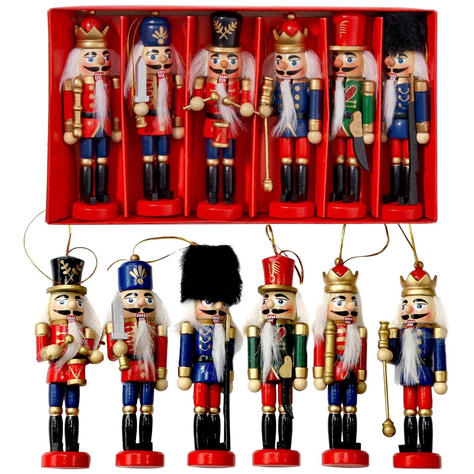 6 Christmas Tree Wooden Nutcracker Soldier Decorations Tree Hanging ...
