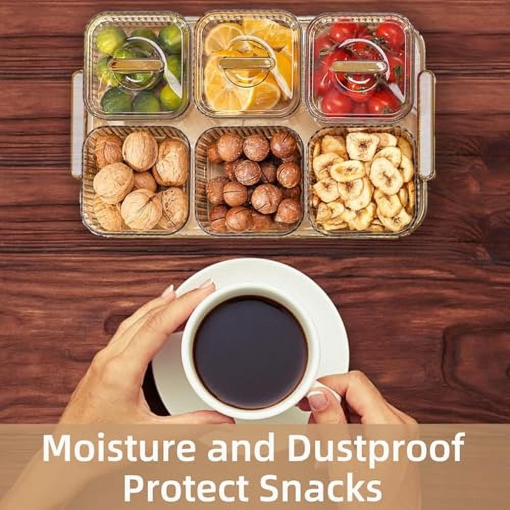 6 Clear Glass Bowls Set with Gold Metal Rack, Condiment Dishes Serving ...