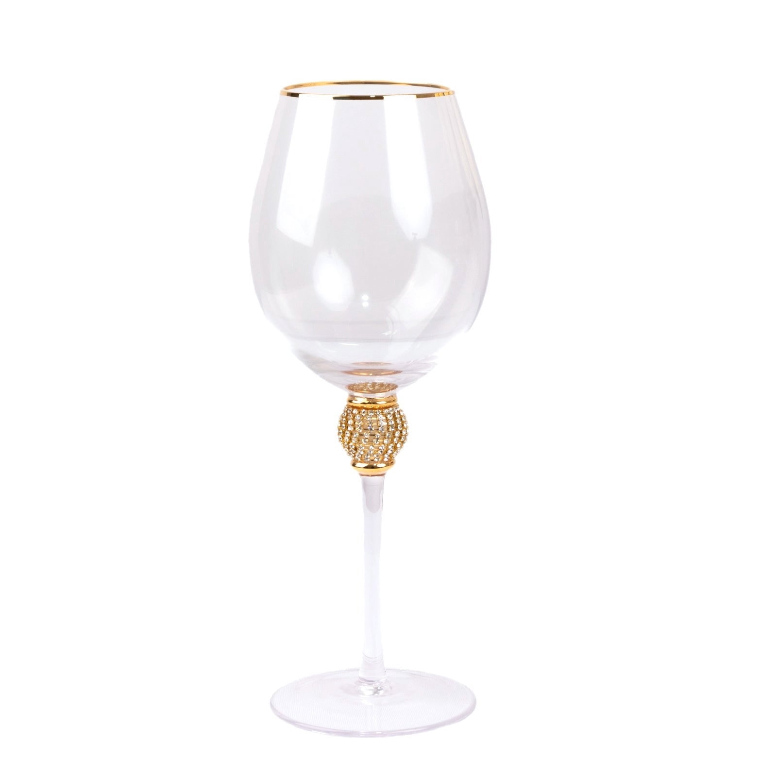 6 Clear Wine Goblet Glasses 16oz Gold Rimmed Design with Rhinestone ...