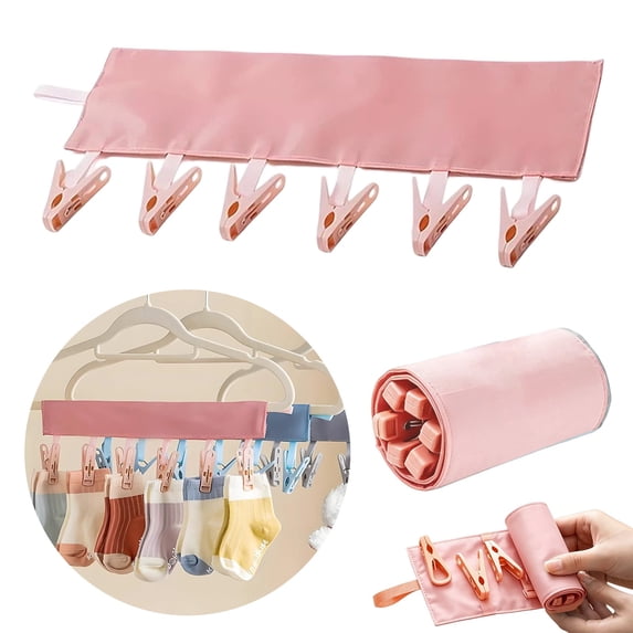 6 Clip Foldable Travel Hanger, Portable Underwear Sock Drying Rack ...