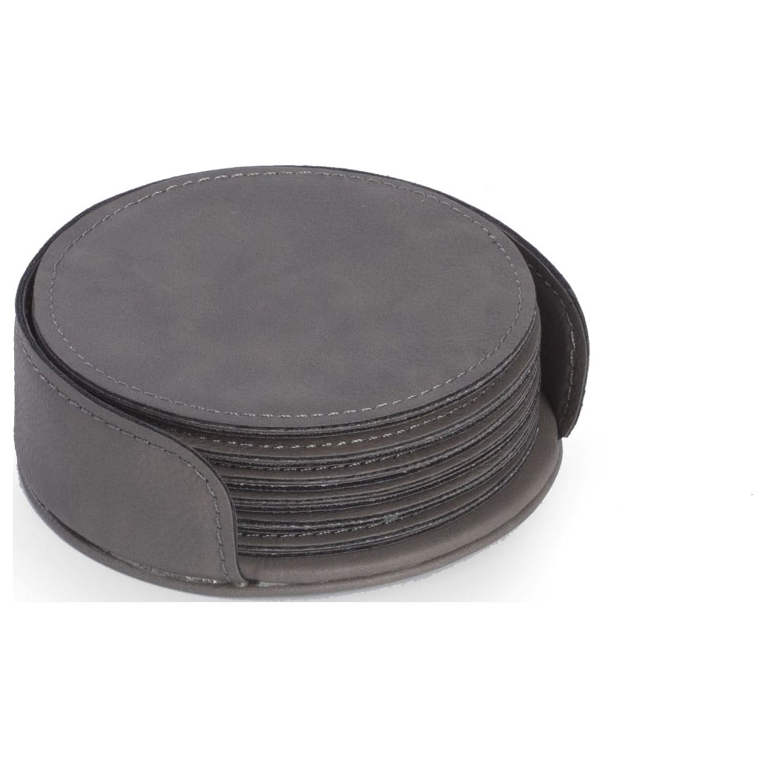 6 Coaster Set with Holder in Vintage Grey Leatherette - Walmart.com