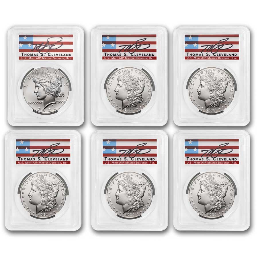 6-Coin 2021 Morgan/Peace Dollar Set MS-70 PCGS (AR, Cleveland ...