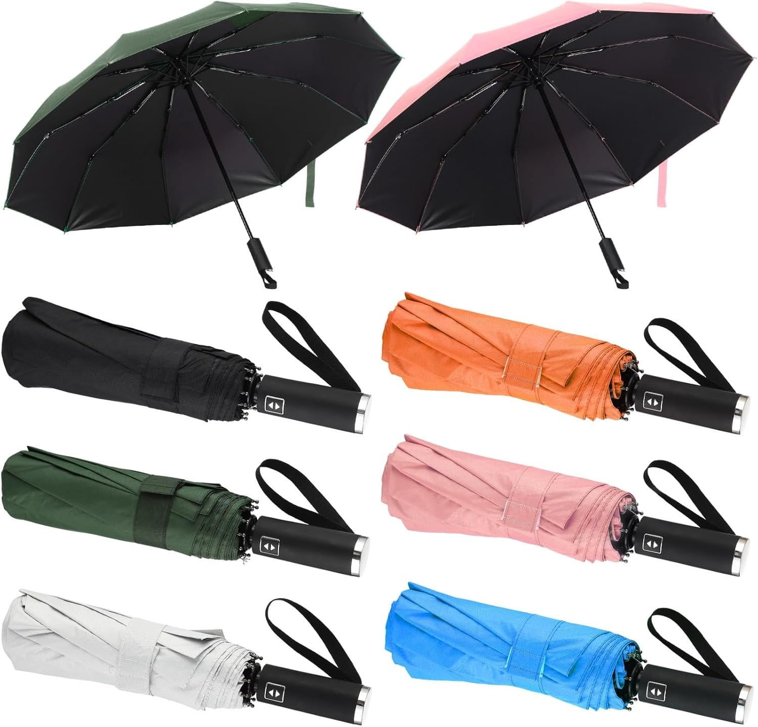 6 Collapsible Compact Travel Umbrellas 10 Ribs Auto Open & Close ...