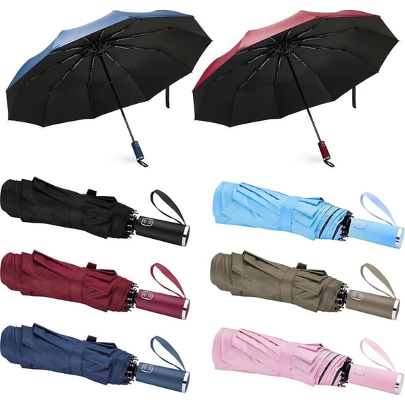 6 Collapsible Compact Travel Umbrellas 10 Ribs Auto Open & Close ...
