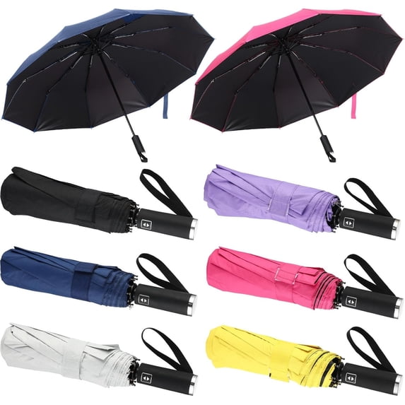 6 Collapsible Compact Travel Umbrellas 10 Ribs Auto Open & Close ...