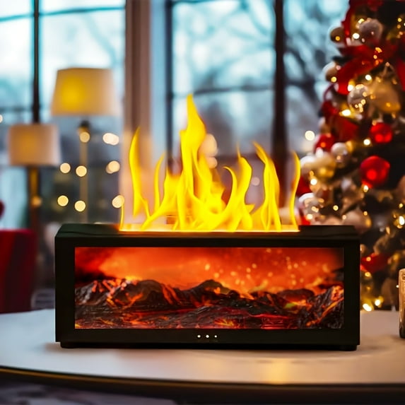 6-Color Flame Air Humidifier with Smoke Effect - USB Essential Oil ...