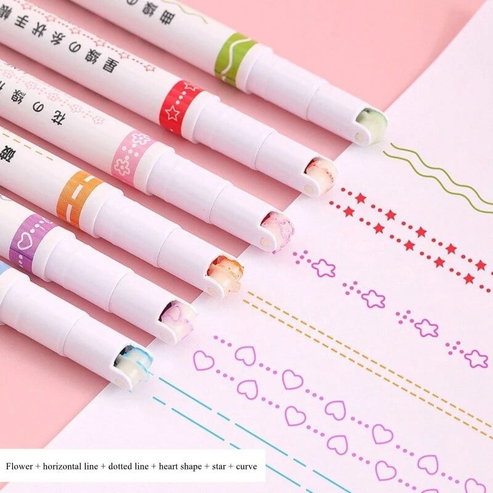 6 Color Funny Double Line Pattern Outline Marker Pen Hand Copy Account ...