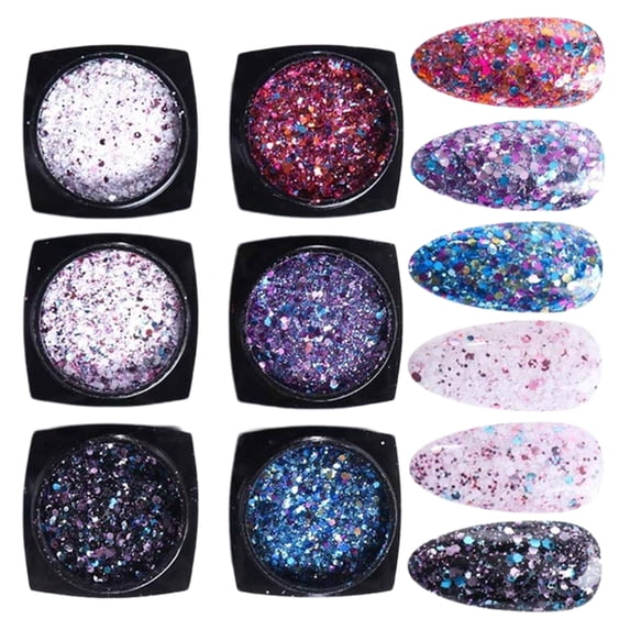 6 Color Nails Powder Sparklings Nails Glitter Pigment Powder Nails ...