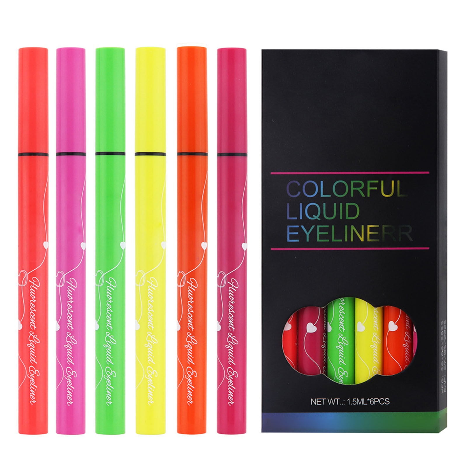 6-Color Neon Eyeliner Set - Vibrant Fluorescent Liquid Liners for Face ...
