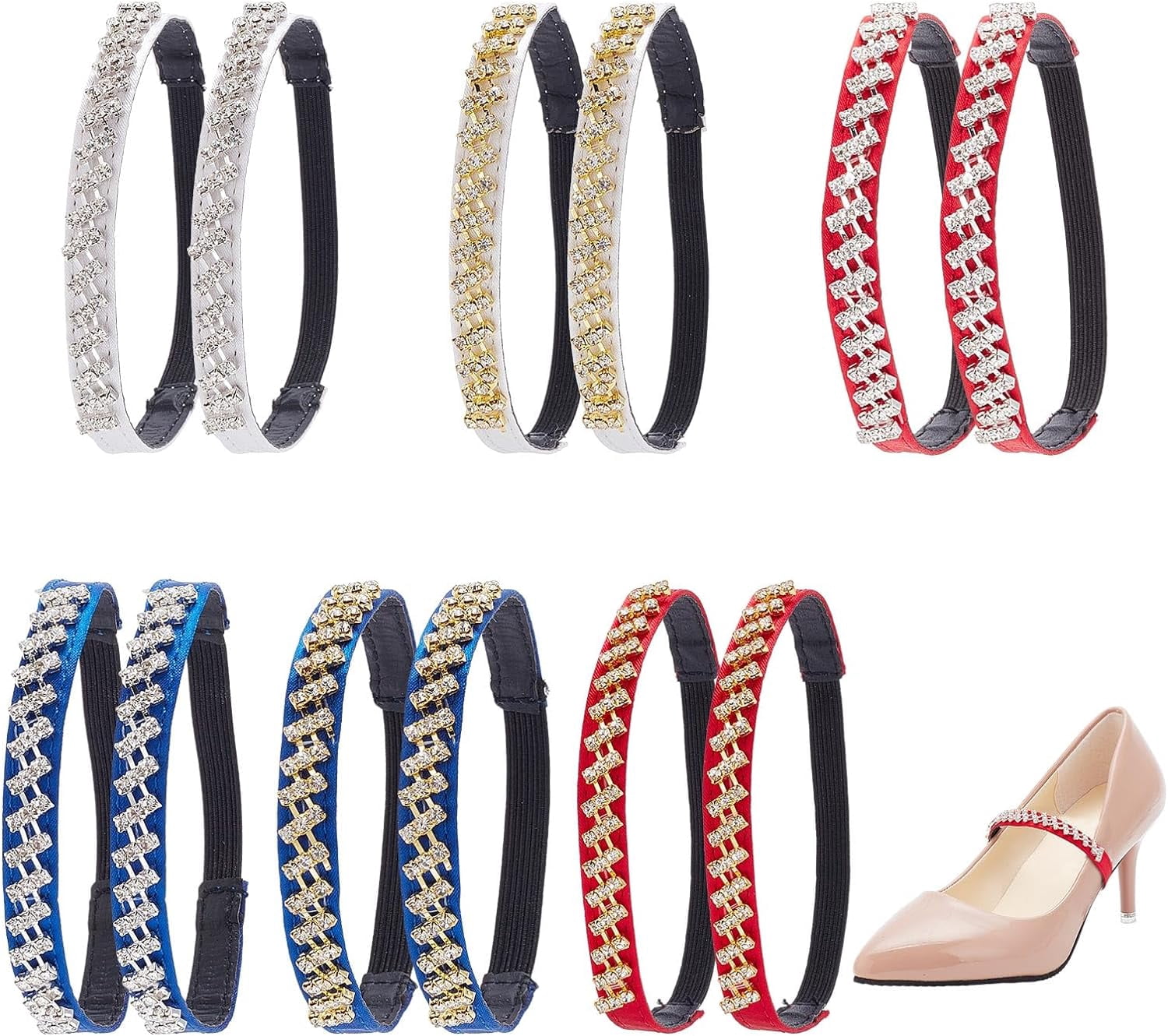 6 Color/Pair Rhinestone Elastic Shoe Ankle Straps Detachable Shoe Strap ...