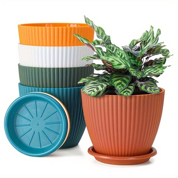6" Colorful Stripe Plastic Succulents Planter, Set of 5 Pots, with ...