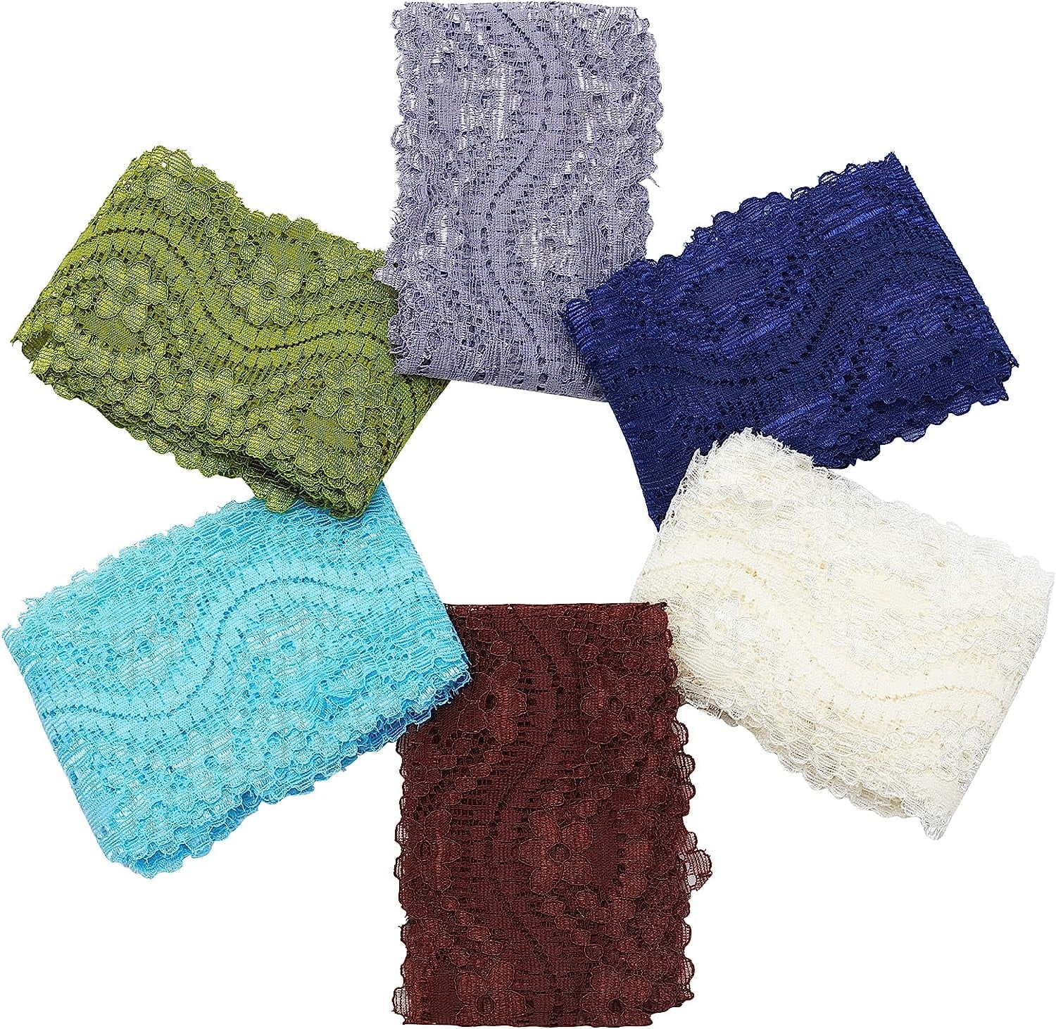 6 Colors 12 Yards Stretch Lace Ribbon Trim 2.4“Flat Polyester Elastic ...