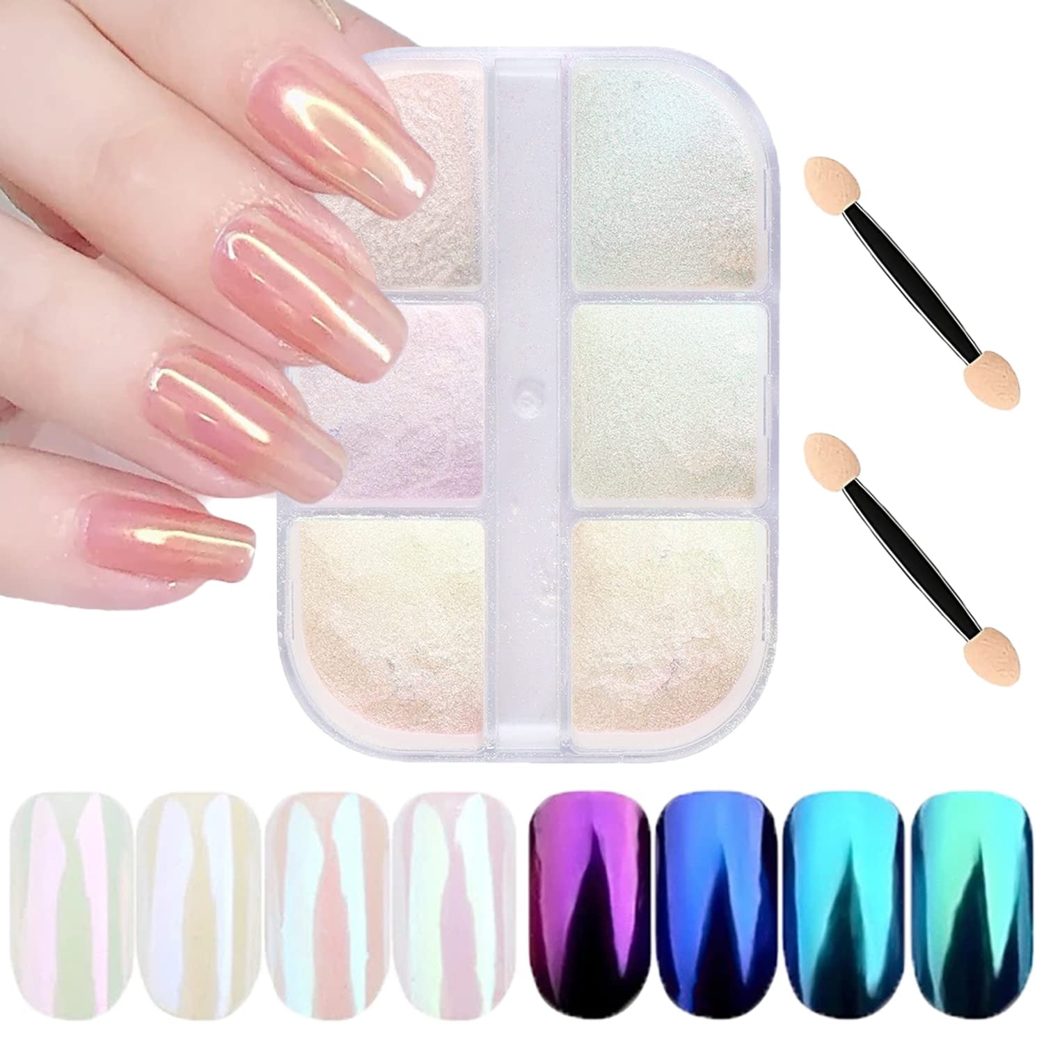 6 Colors Chrome Nail Powder Kit,Metallic Mirror Effect Aurora Magic ...