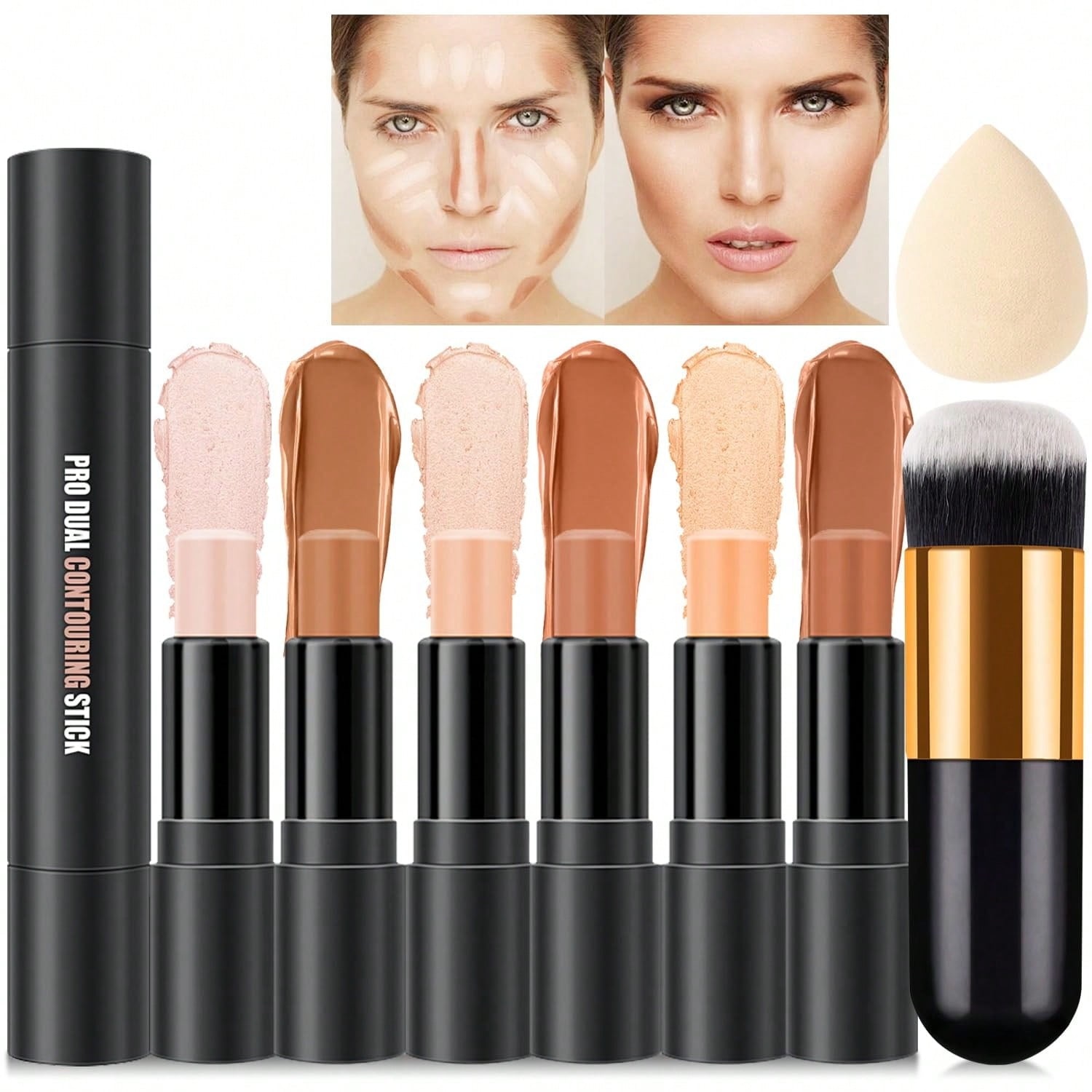 6 Colors Cream Contour Stick Makeup Kit,Shades With Highlighter,Blush ...