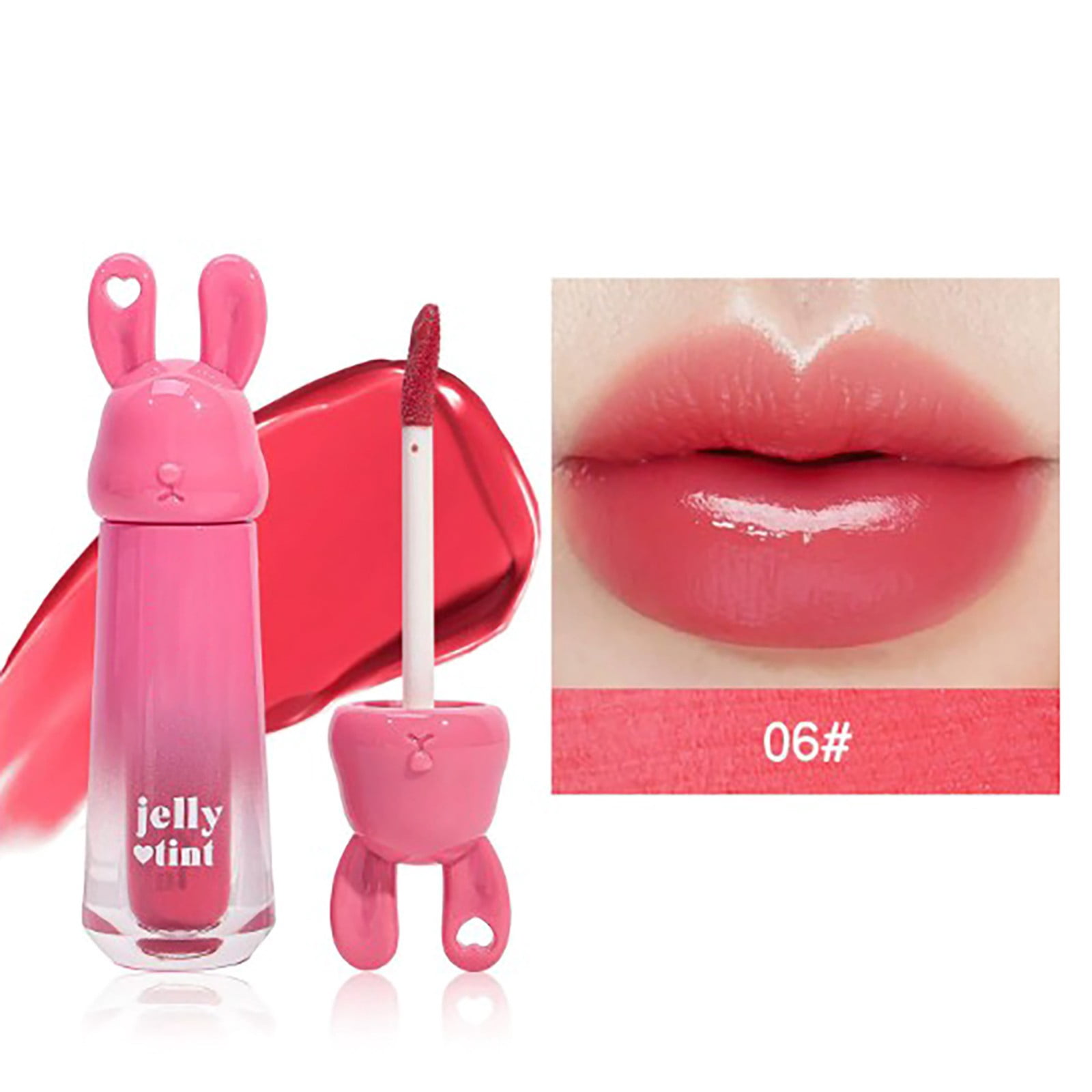 6 Colors Cute Rabbit Hydrating Lip Gloss, Glossy Lipgloss Jelly Liquid ...