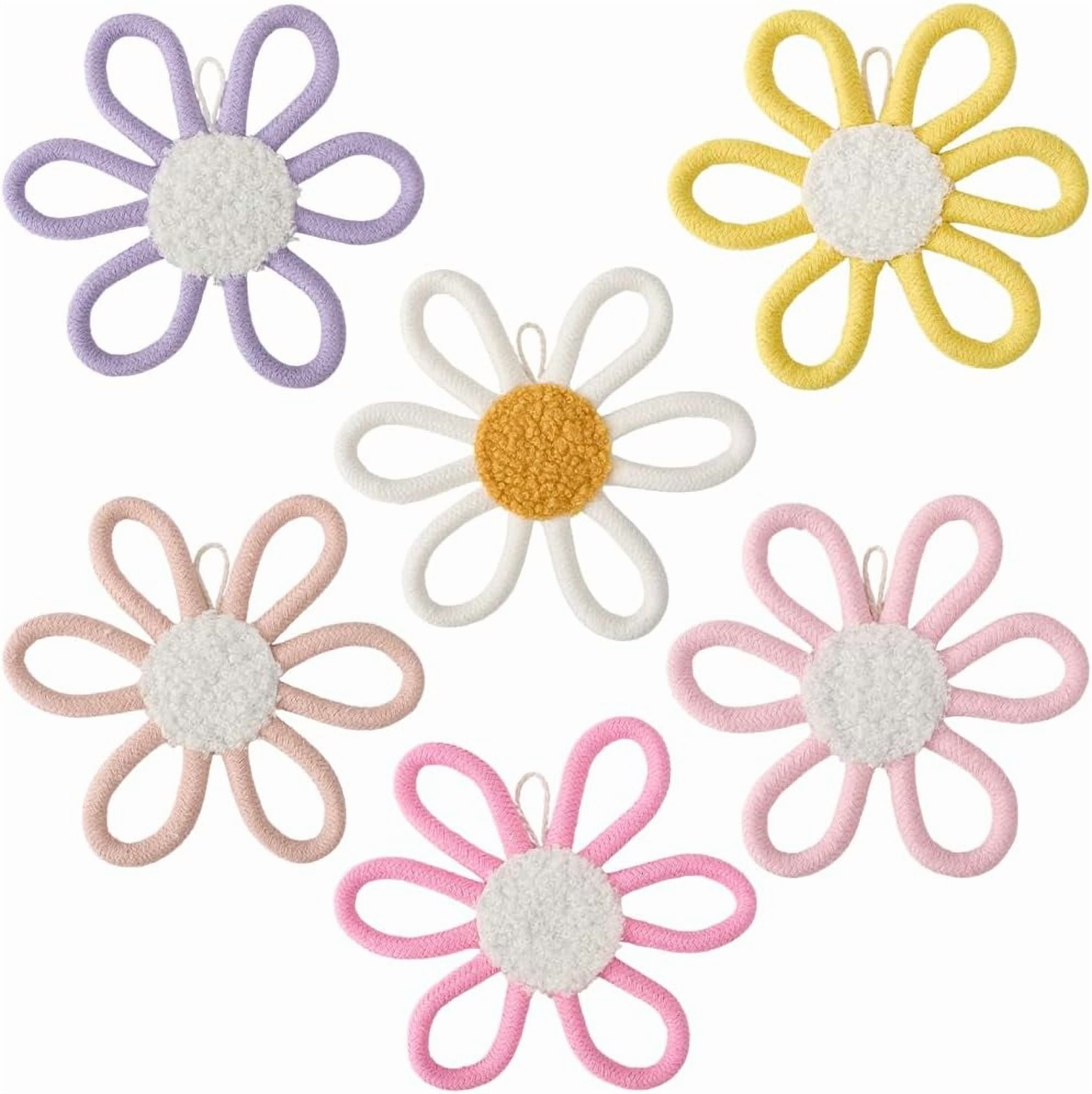6 Colors Daisy Flower Wall Art Decor Cotton Flowers Signs Woven Macrame ...