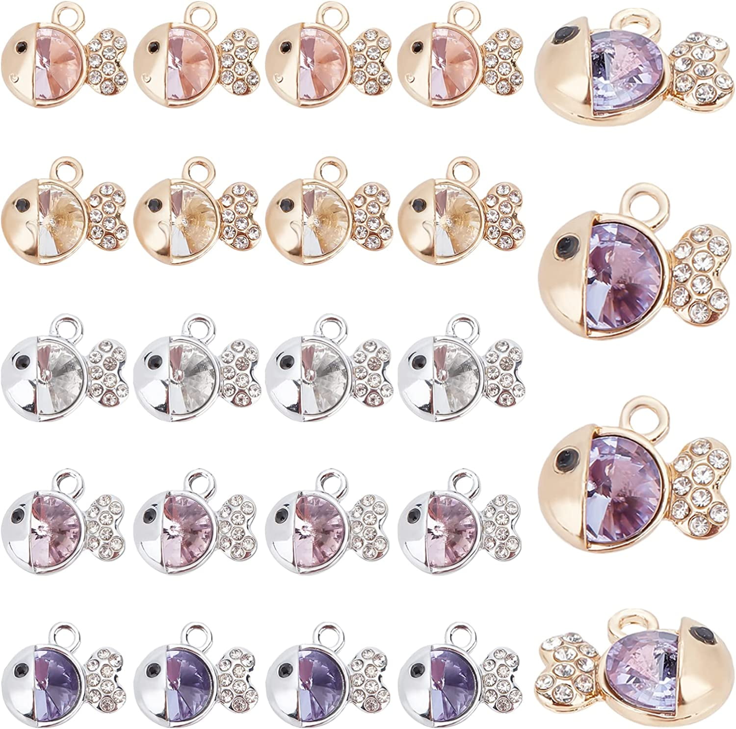 6 Colors Fish Charms 24pcs Goldfish Animal Charms with Rhinestones ...