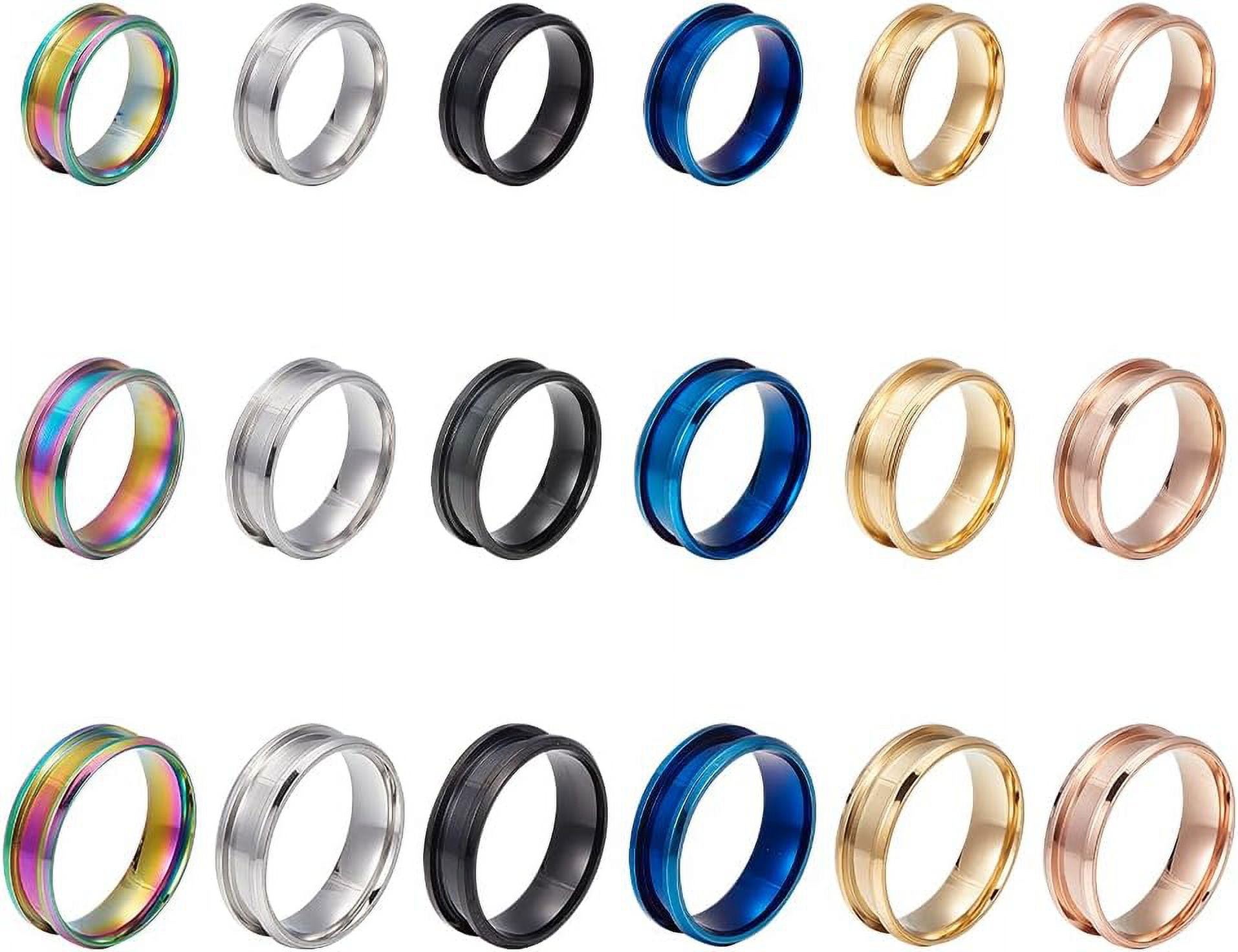 6 Colors Grooved Finger Rings with Velvet Pouches - Stainless Steel ...