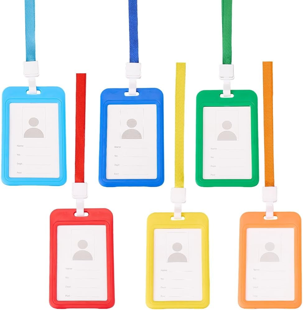 6 Colors ID Card Badge Holder with Removable Lanyard Rectangle 6Pcs ...