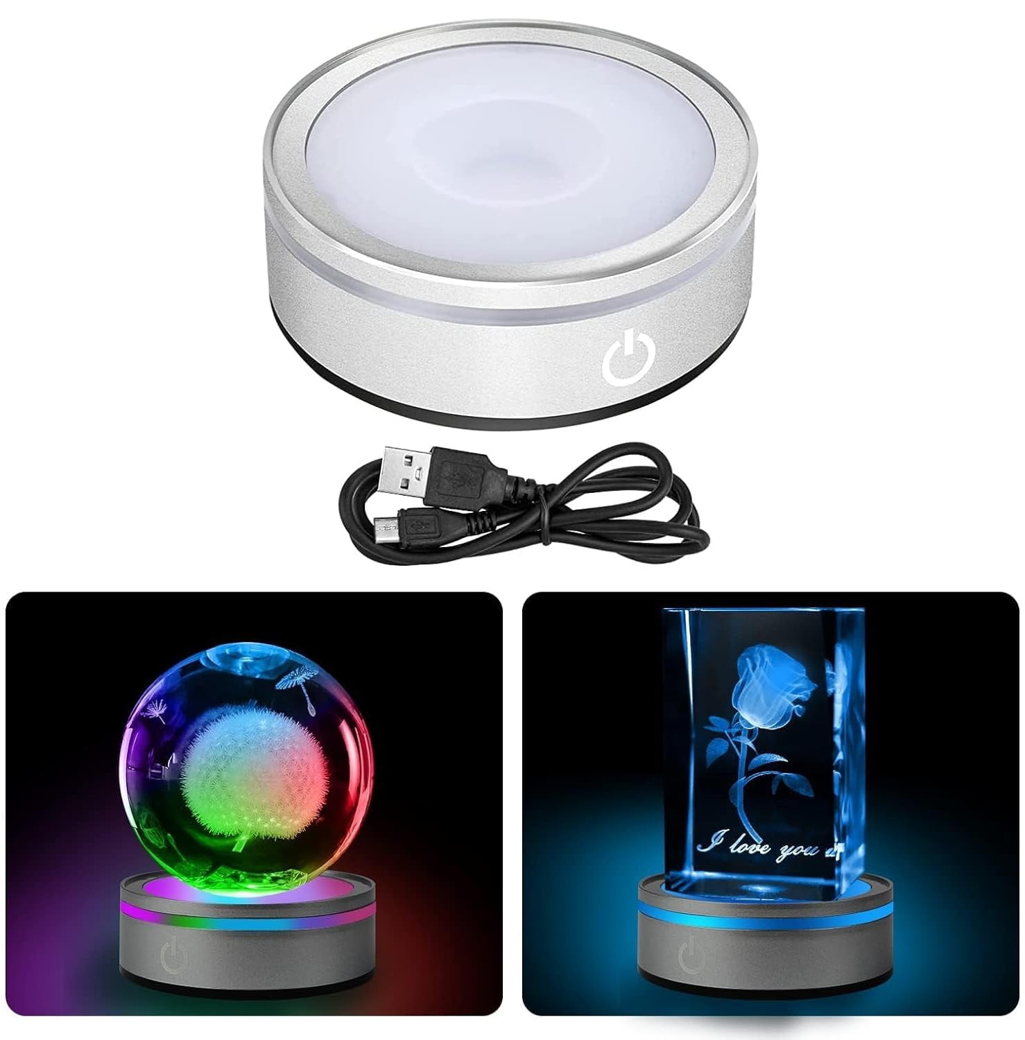 6 Colors LED Light Base, 3 Inch Non-Slip Round Stand Display Plate Flat ...