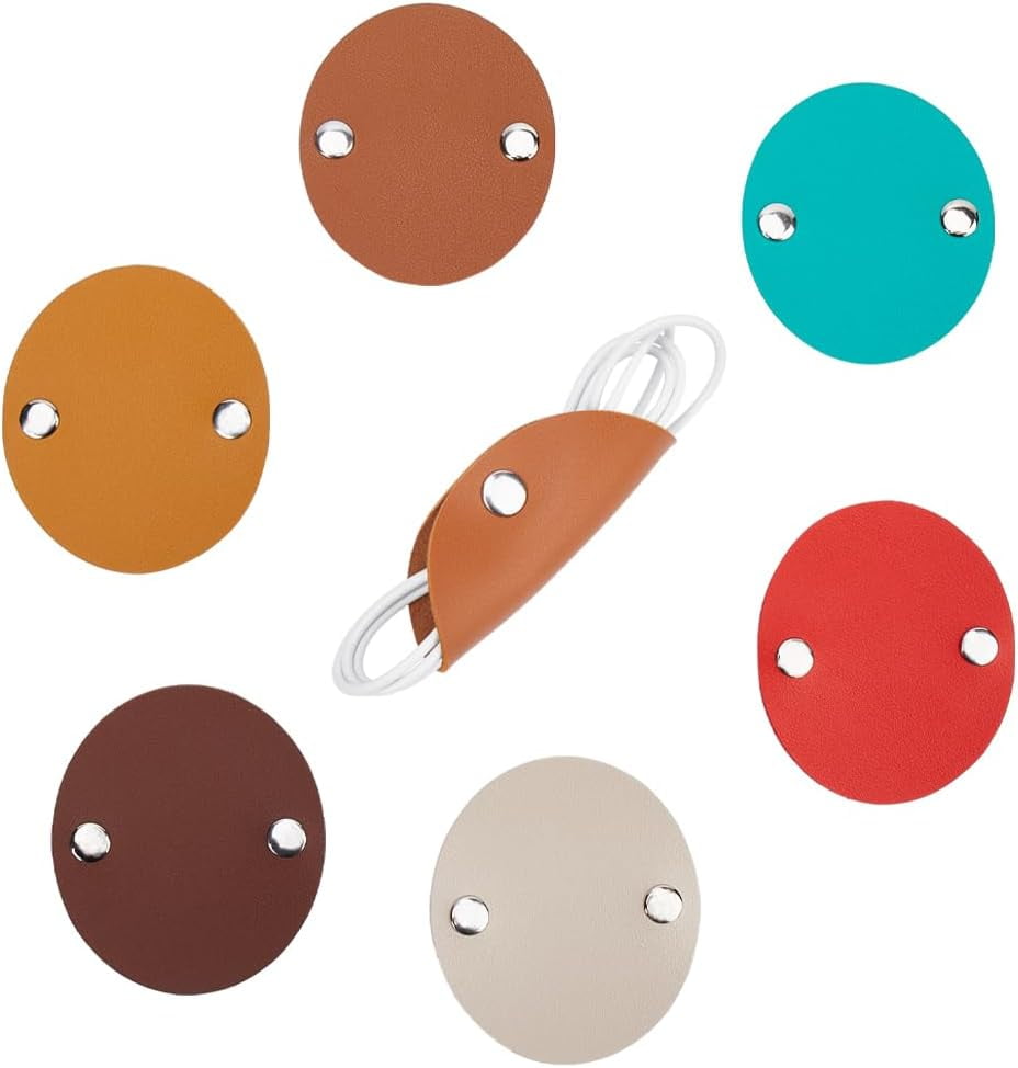 6 Colors Leather Cable Straps Fastening Ties Cord Organizer Reusable ...