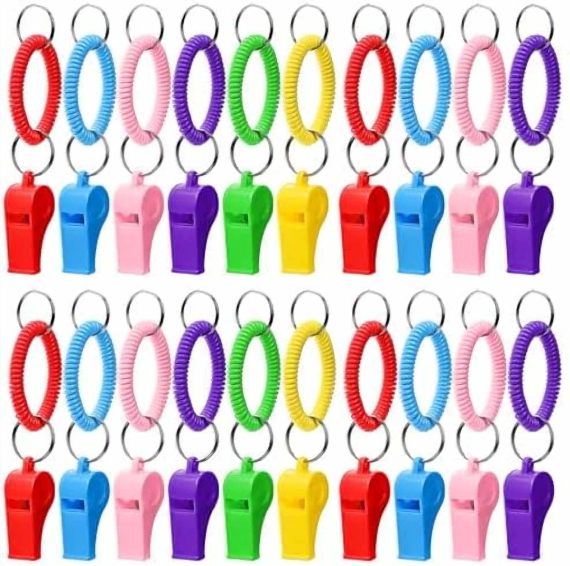 6 Colors Loud Plastic Whistles with Stretchable Coil Wrist Keychain ...