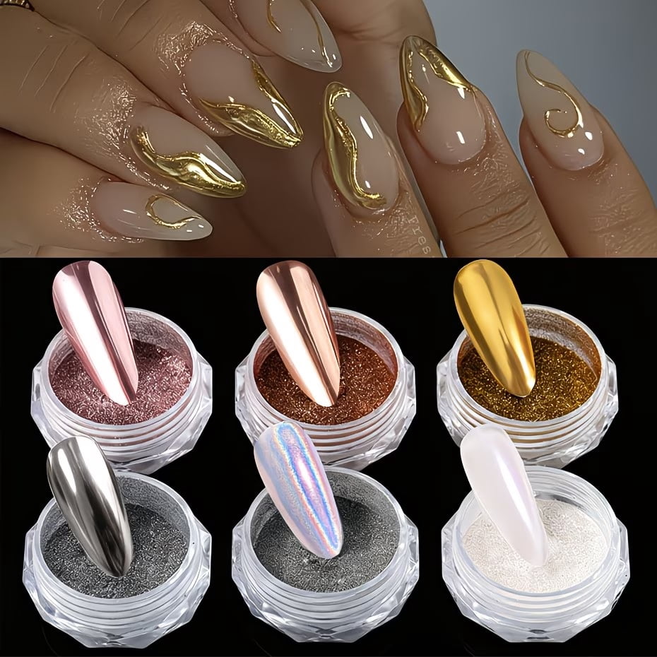 6 Colors Metallic Mirror Nail Charms - Luxury Nail Art Accessories for ...