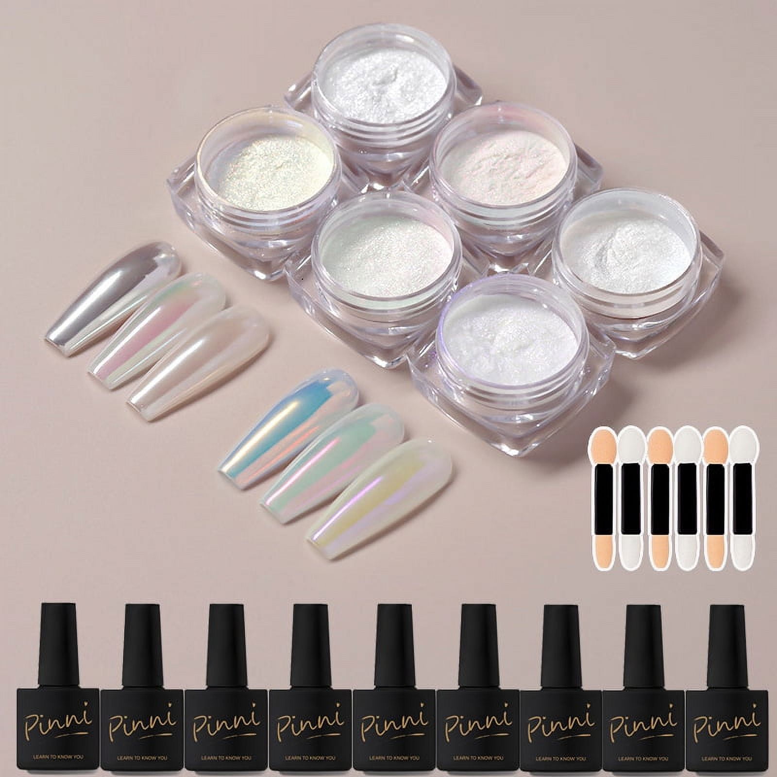 6 Colors Moonlight Pearl Aurora Nail Powder + 9 gel nail polish ...