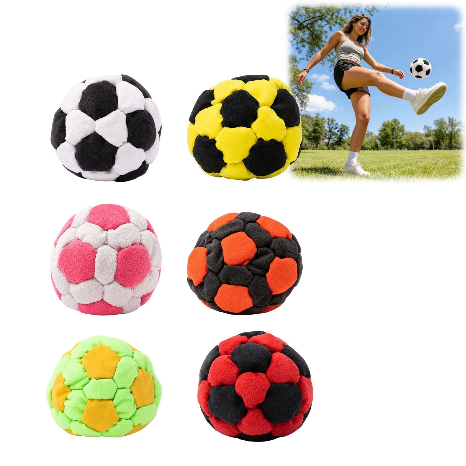 6 Colors Soccer Ball Hacky Ball, 2.4 Inch Handmade Knitted Footbag for ...