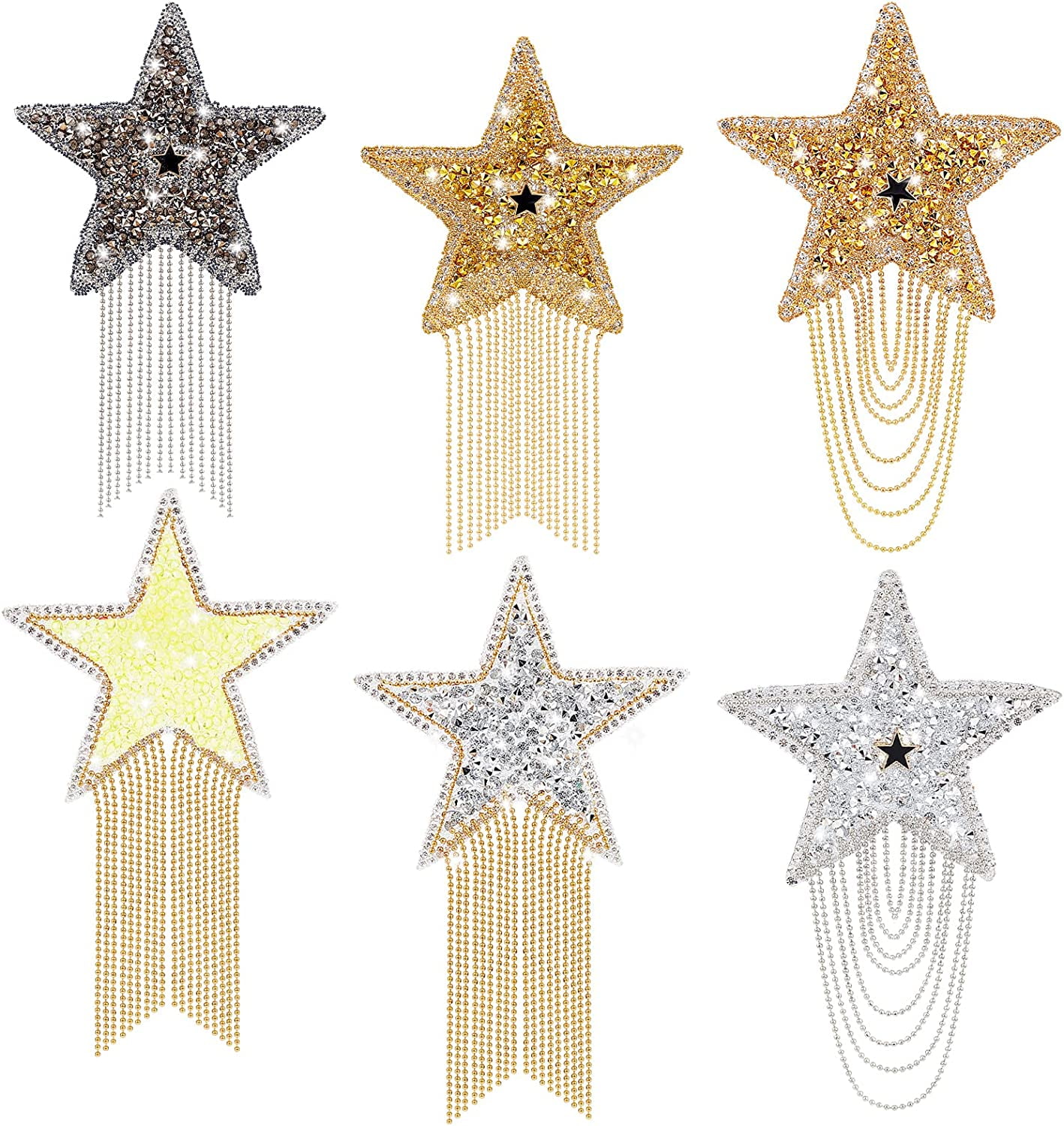 6 Colors Star Iron On Patches Rhinestone Clothes Patches Sparkling Star ...