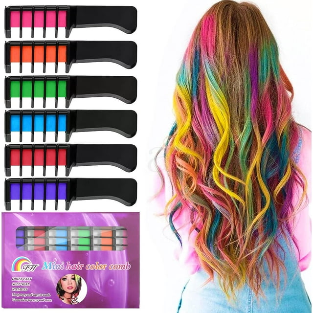 6 Colors Temporary Hair Chalk Combs, Metallic Glitter Hair Chalks ...