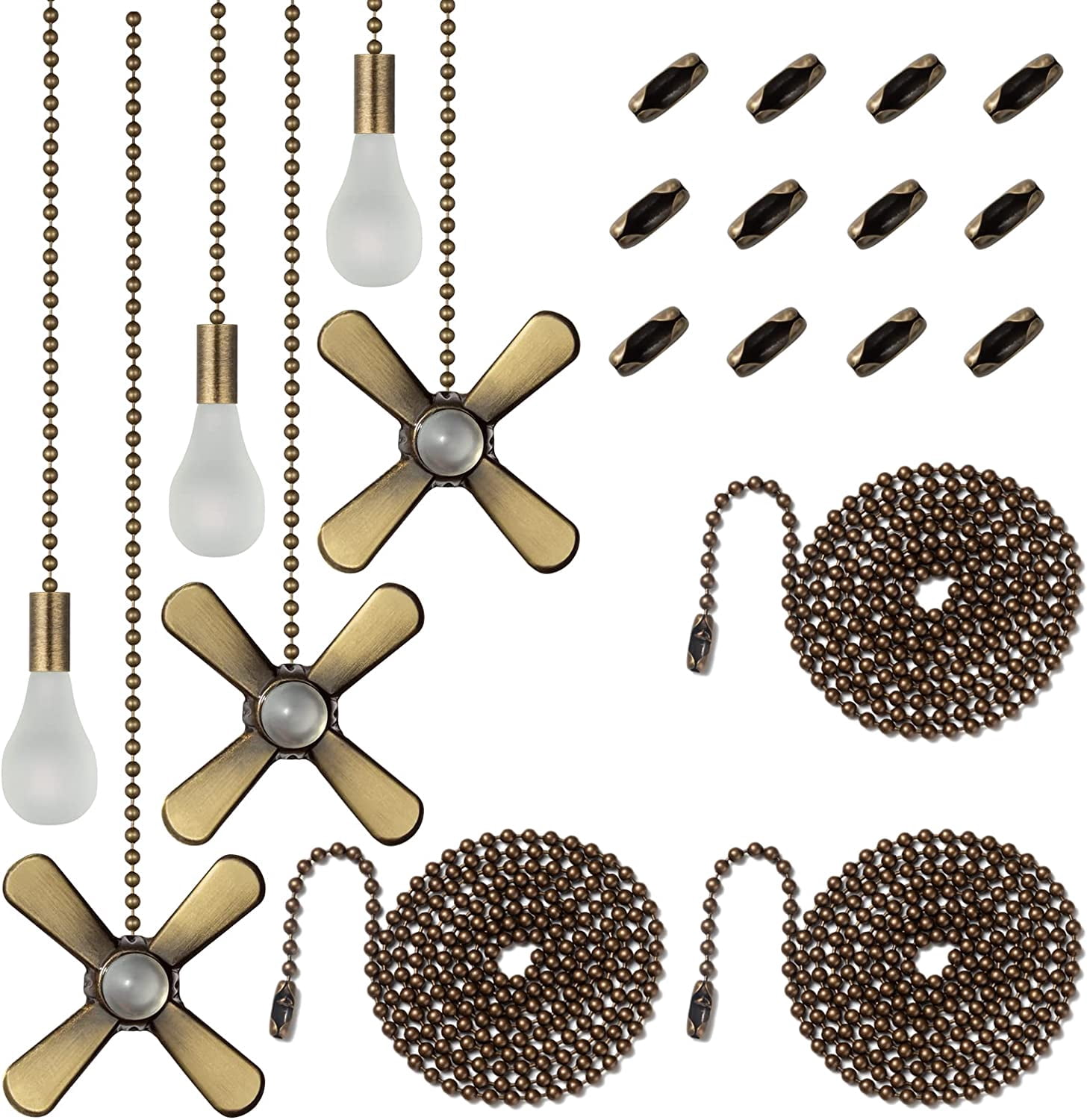 6 Combo Frosted Ceiling Fan Pull Chain Set Including 6Pcs Beaded Ball ...