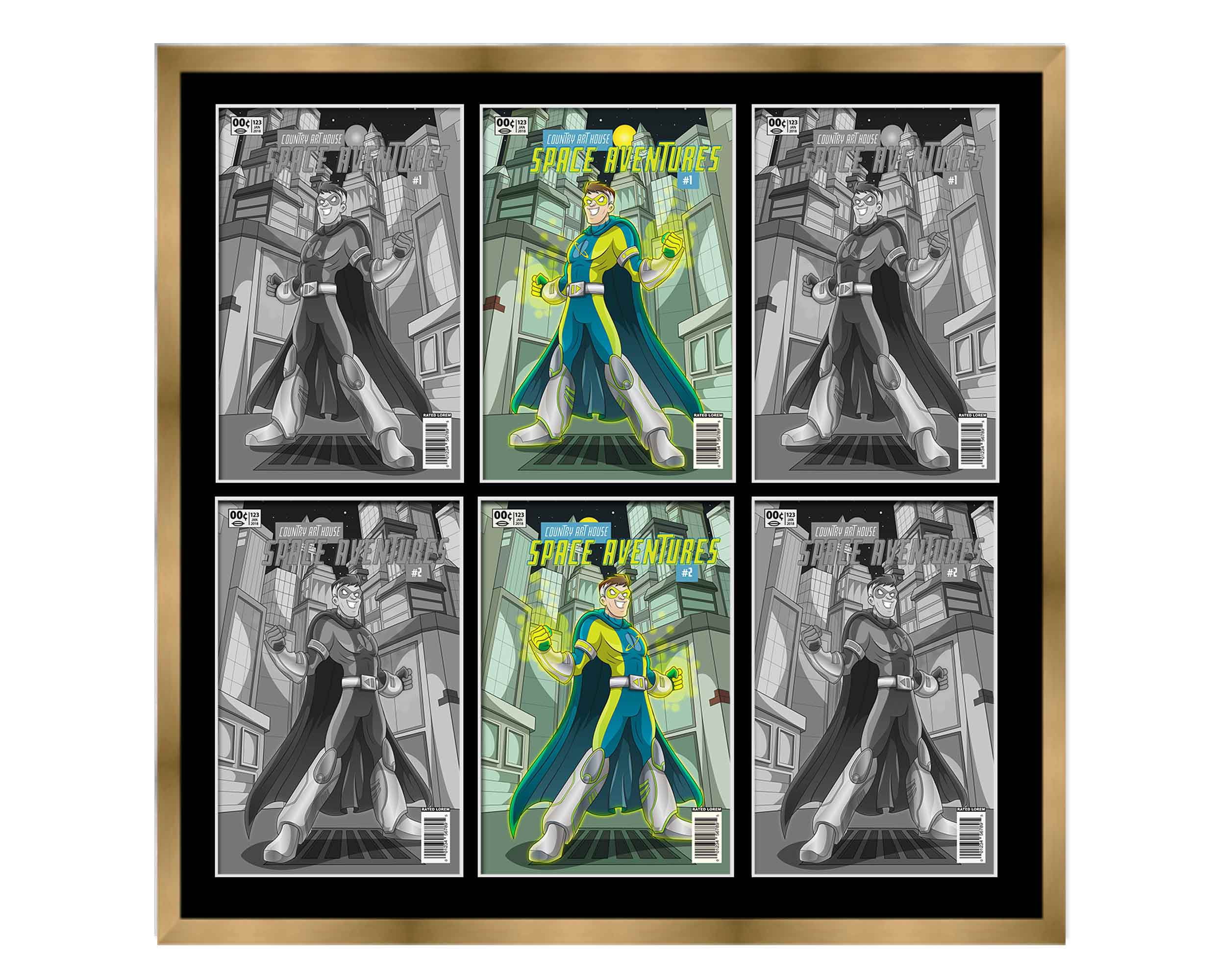6 Comic Book Frame Gold Collage Comic Book Frame with Black Mat to ...