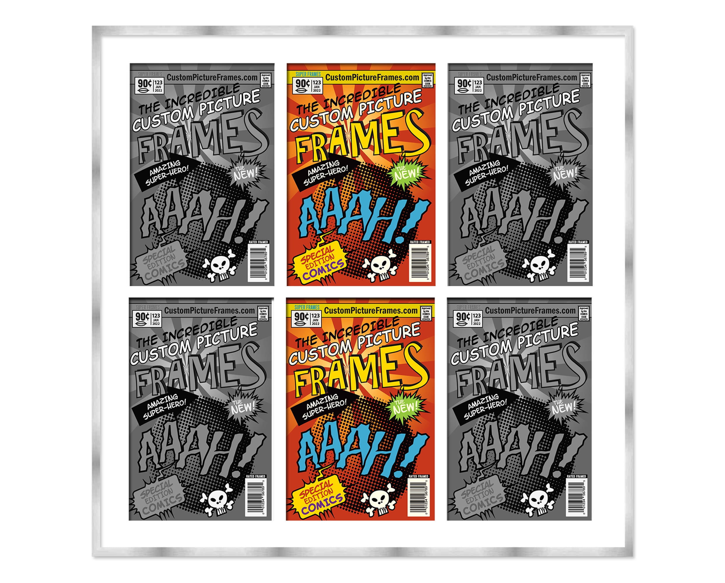 6 Comic Book Frame Silver Collage Comic Book Frame with White Mat to Display 6 Current Era Comic ...