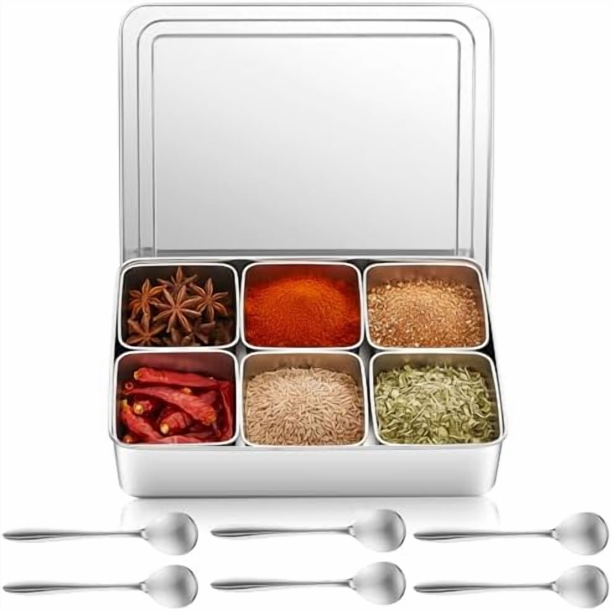 6 Compartment 304 Stainless Steel Seasoning Condiment Container with ...