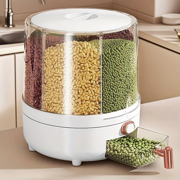 6-Compartment 360° Rotating Airtight Food Storage Container, Moisture ...