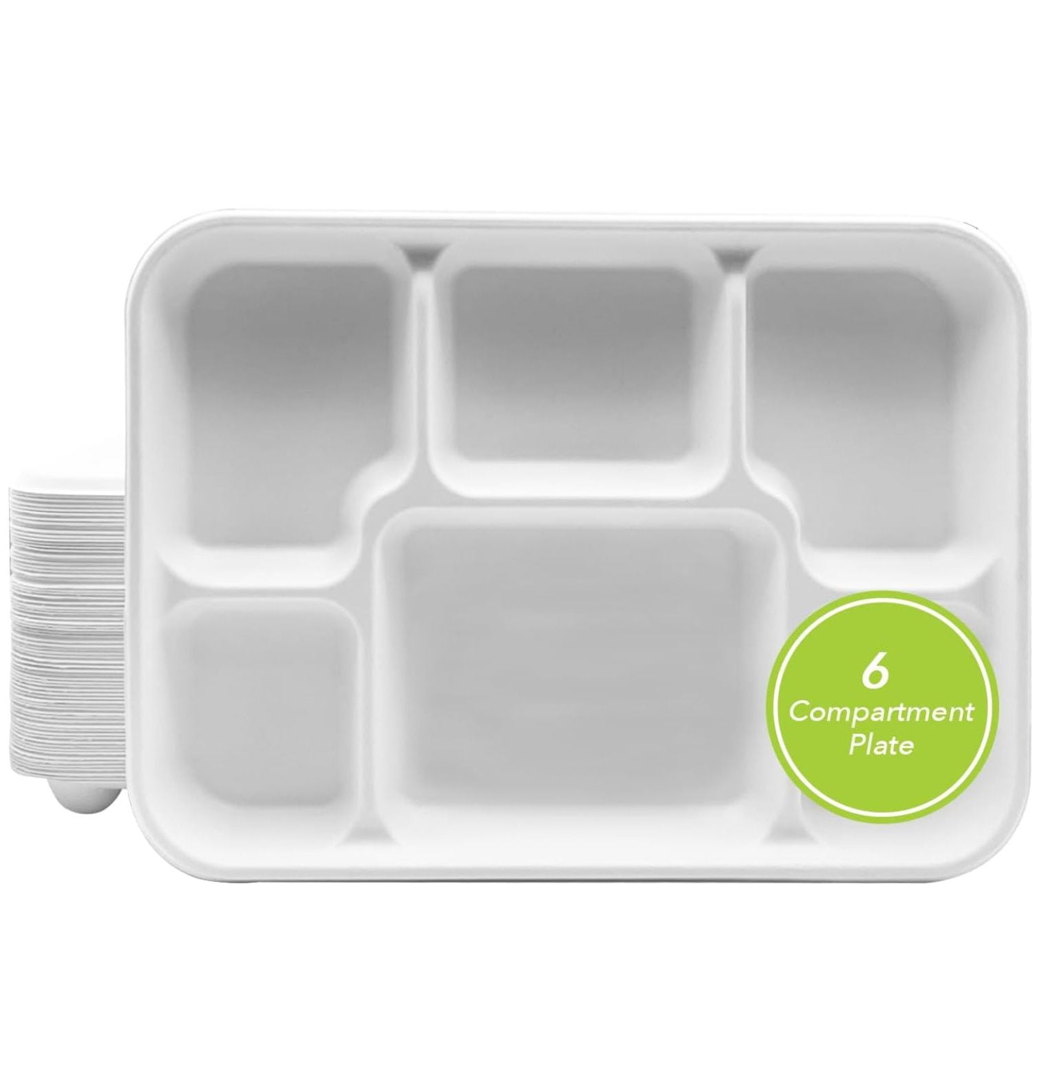 6 Compartment Bagasse Tray 150 Ct. Heavy Duty, Super Strong,Eco ...