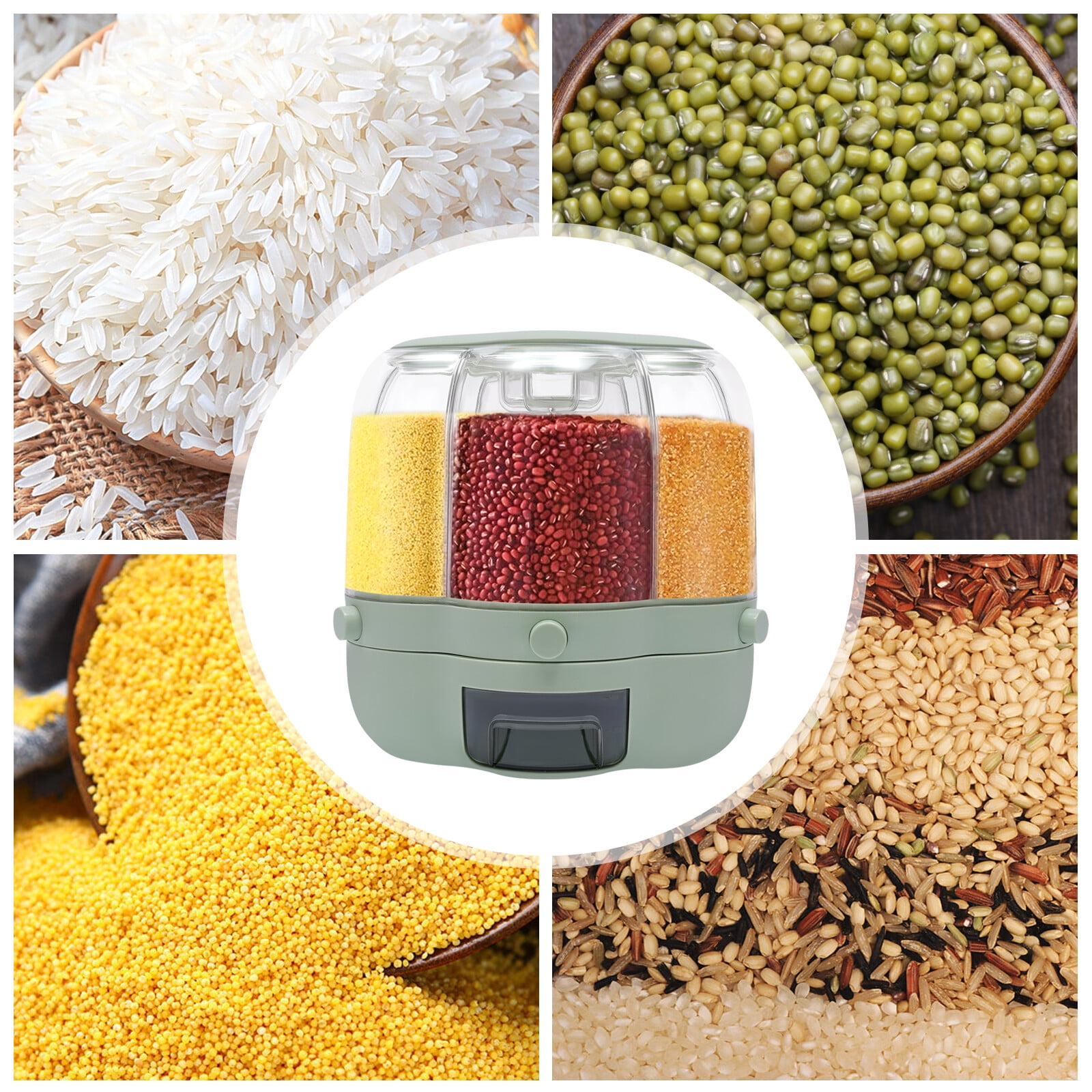 6 Compartment Cereal Dispenser, 360° Rotating Grain Storage – 17.6 lbs ...