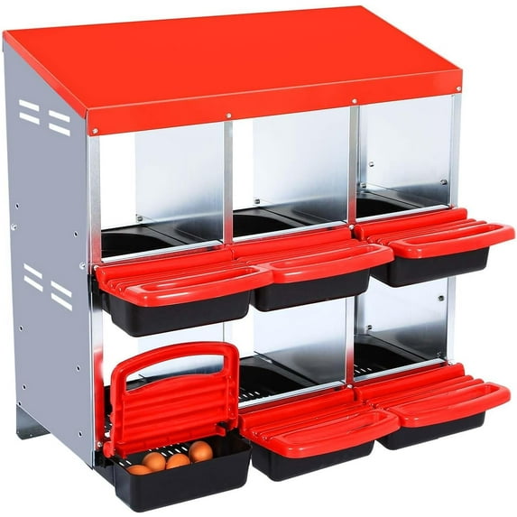 6-Compartment Chicken Nesting Boxes, Metal Hen Laying Boxes with Roll ...