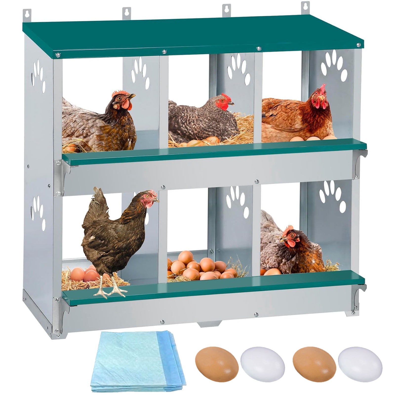 6 Compartment Large Metal Chicken Nesting Boxes for Laying Eggs, Heavy ...