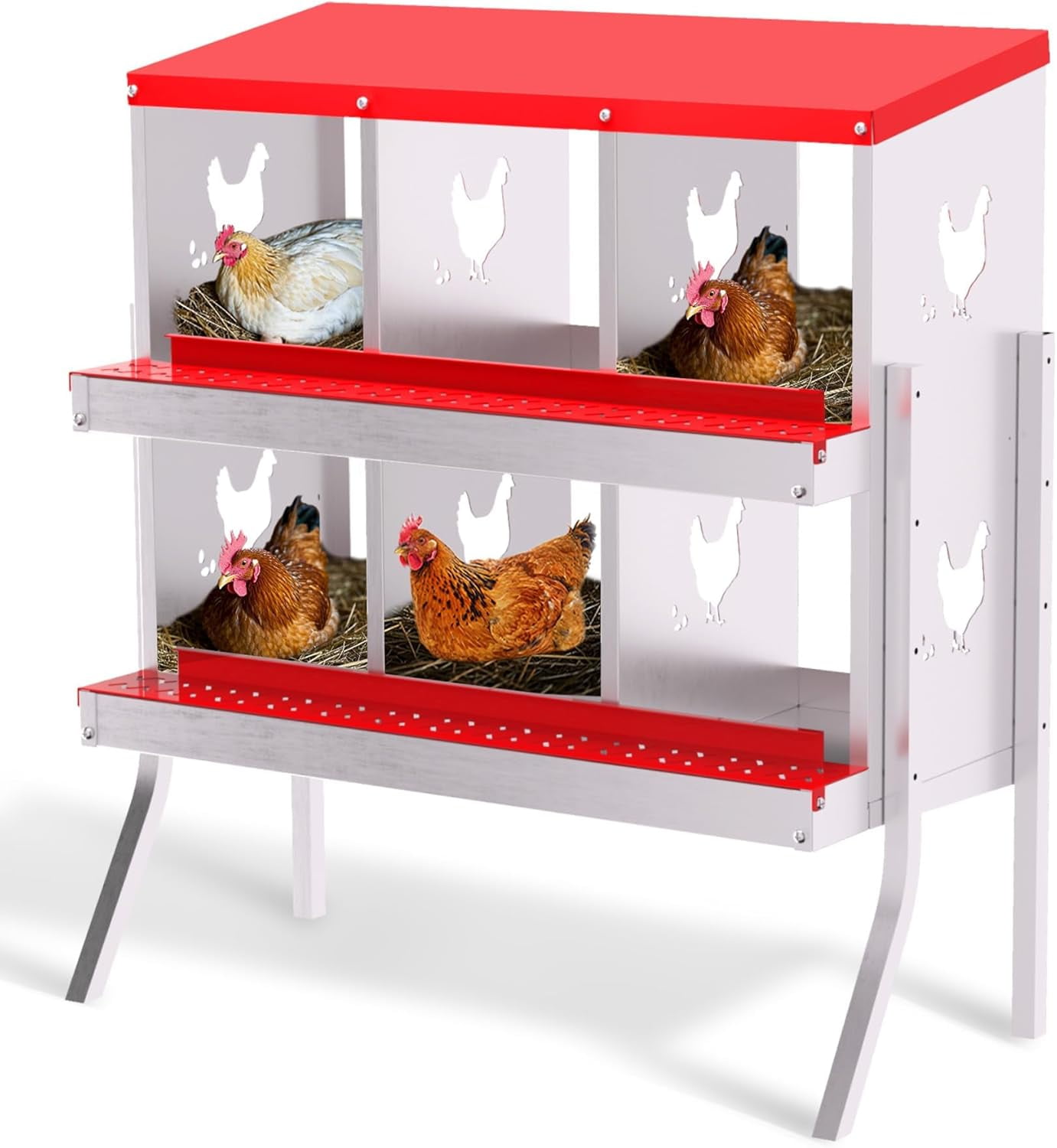 6 Compartment Metal Legs Chicken Nesting Boxes for Chicken Coop, Roll ...