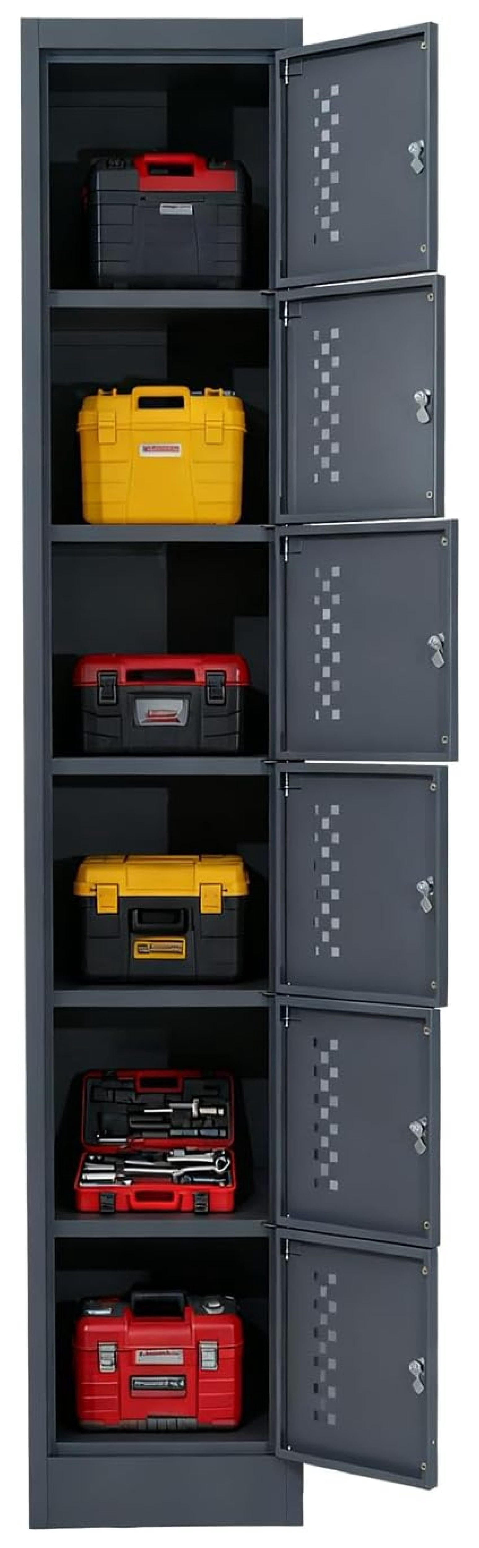 6-Compartment Metal Locker Cabinet with Lockable Doors, Ventilated ...