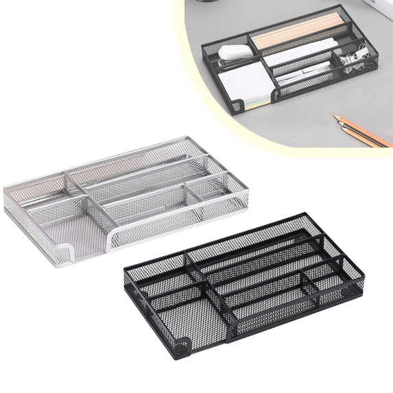 6 Compartment Metal Mesh Drawer Organizer For Stationery, Makeup, and ...